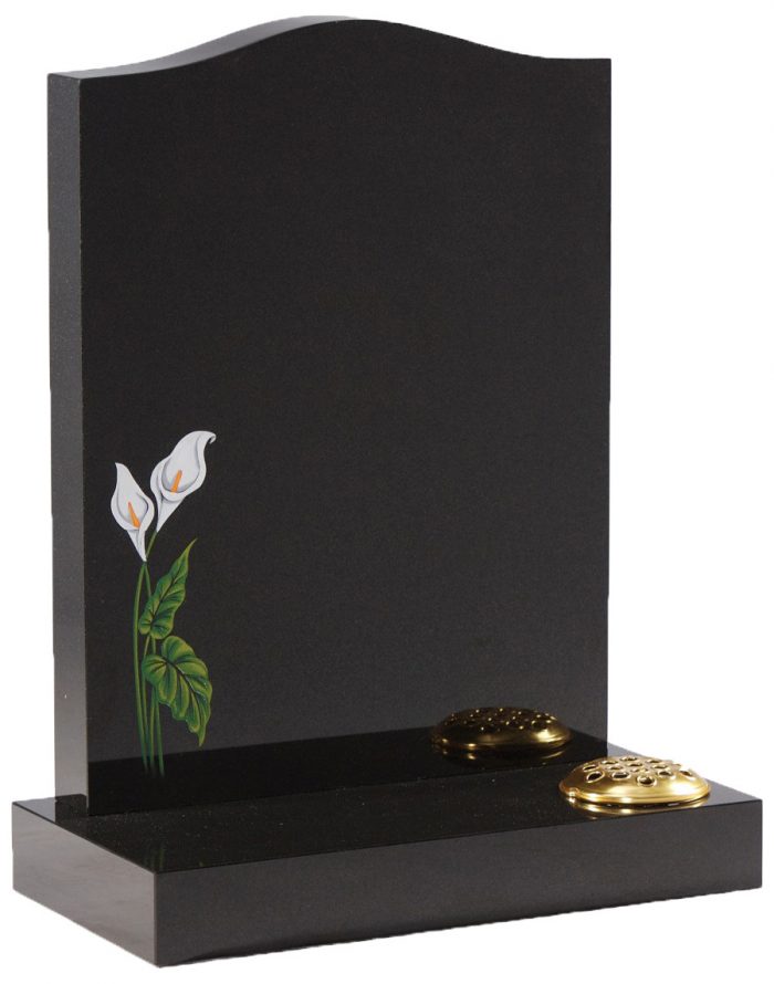 Black Headstone with Lily - Leverton Bros